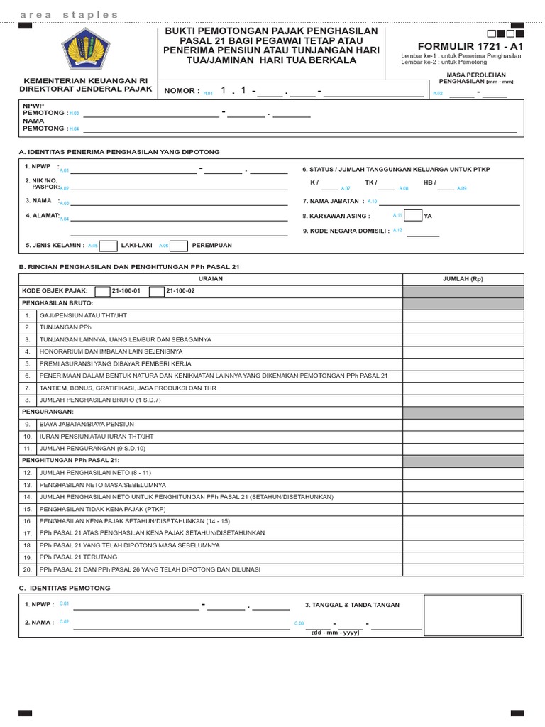 Formulir 1721 - A1 | PDF