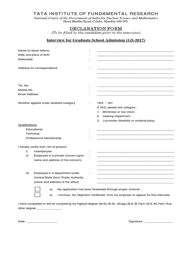 Declaration Form - DBS - PHD - 2 | PDF