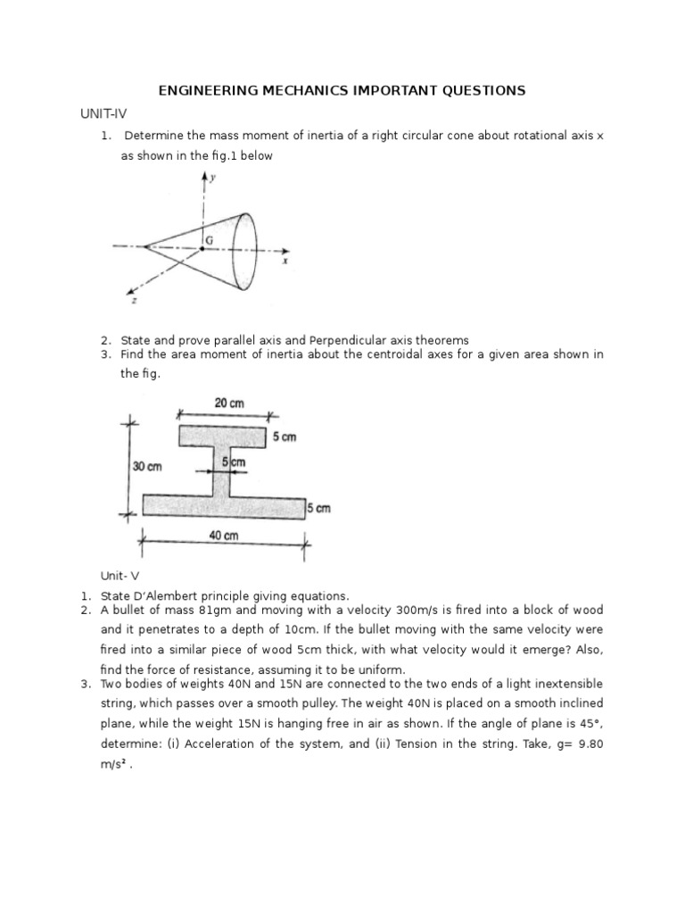 Unit-Iv: Engineering Mechanics Important Questions | PDF