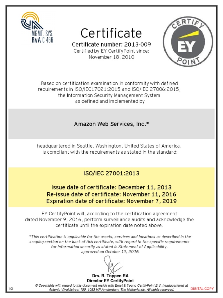 Iso 27001 Global Certification | Amazon Web Services | Areas Of Computer Science