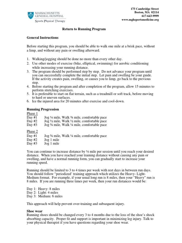 Return To Running Program | Download Free PDF | Walking | Aerobic Exercise