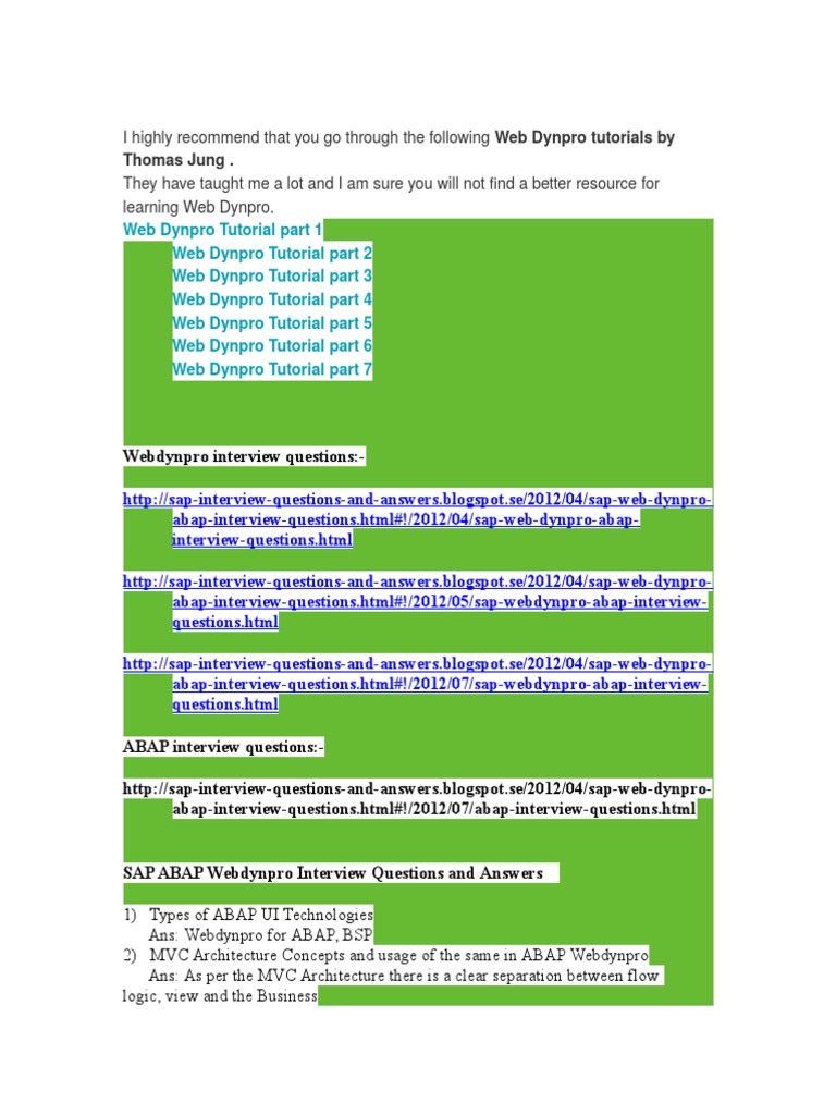 SAP ABAP Webdynpro Interview Questions and Answers | PDF | Model–View–Controller | Class ...