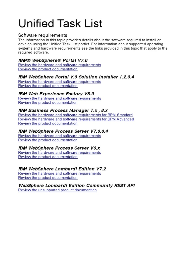 Unified Task List: Software Requirements | PDF | Windows Registry ...