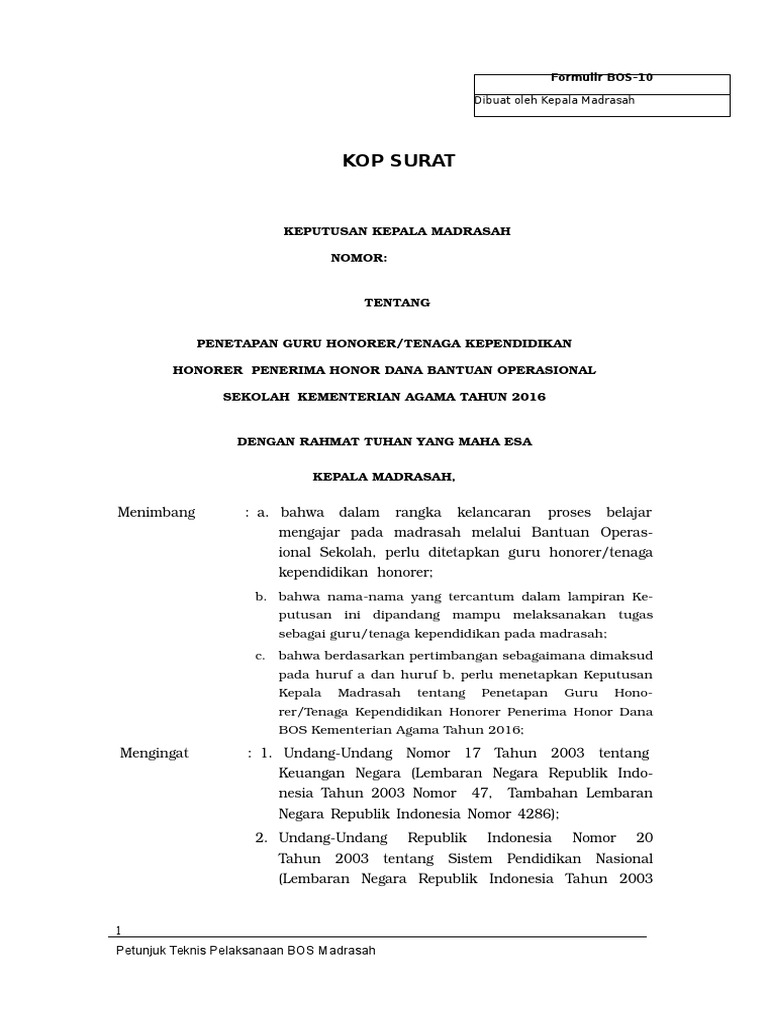 SK PTK Penerima Bos | PDF