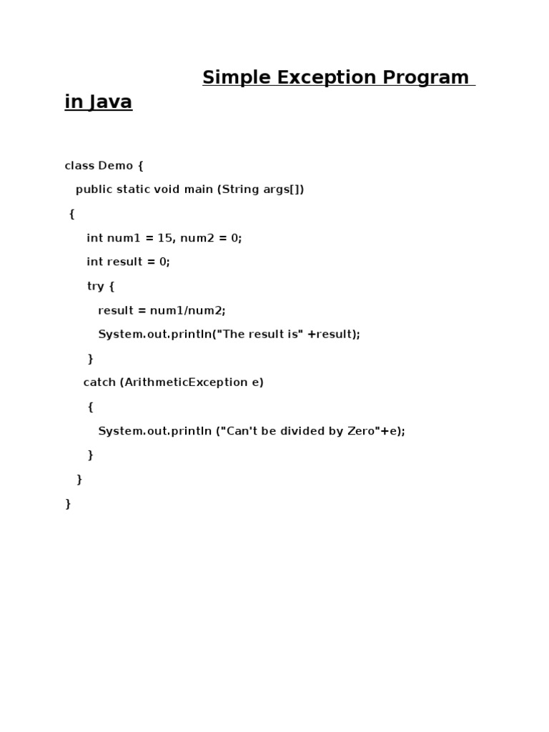 Simple Exception Program In Java Pdf 