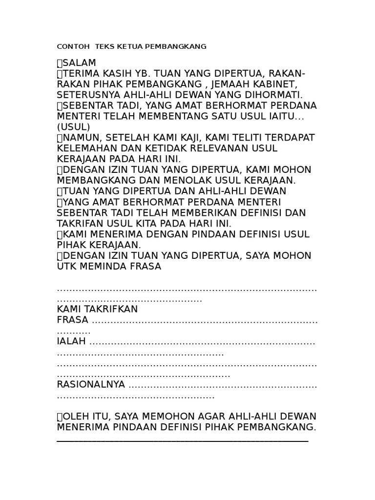 Contoh Teks Ketua Pembangkang | PDF