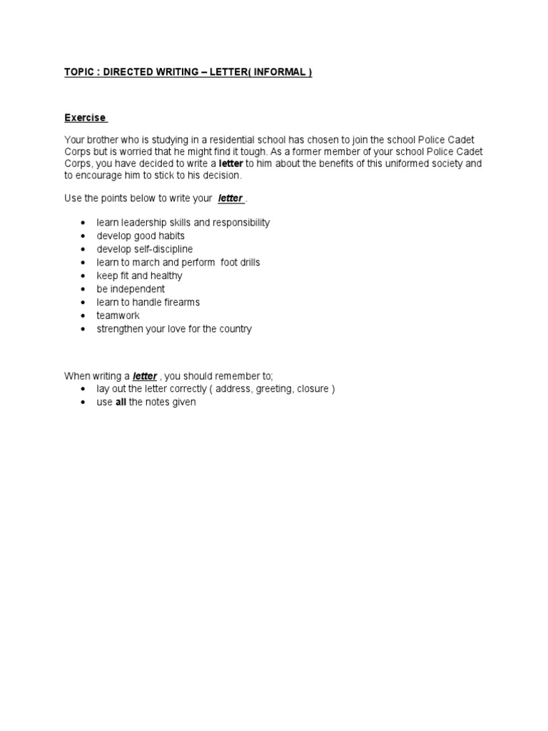 Topic: Directed Writing - Letter (Informal) | PDF | Cognition