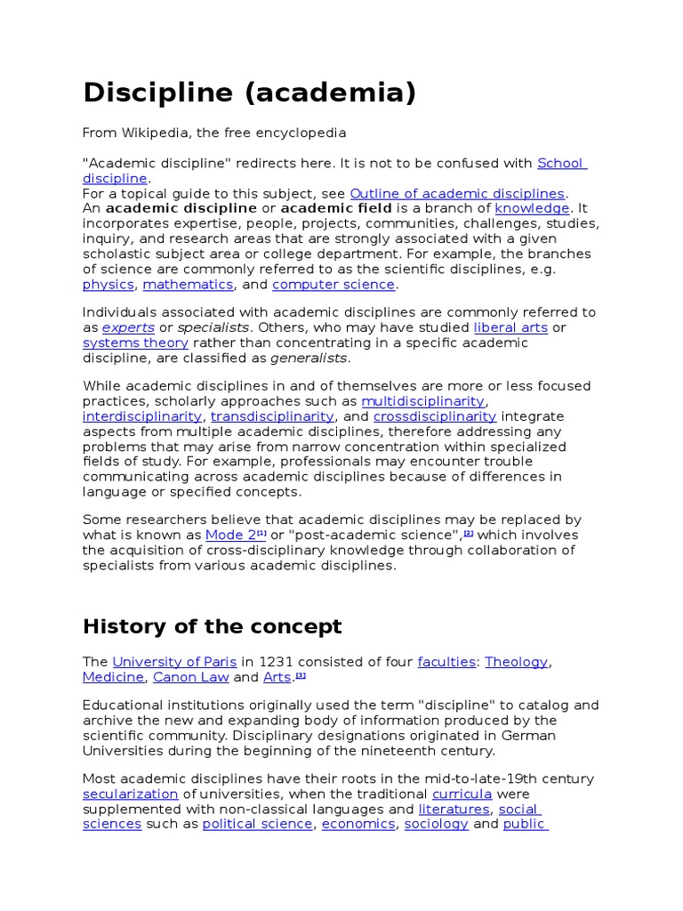 Discipline (Academia) : History of The Concept | PDF | Discipline ...