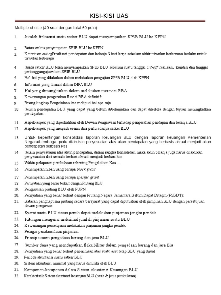 Soal Kisi-Kisi UAS Kating | PDF