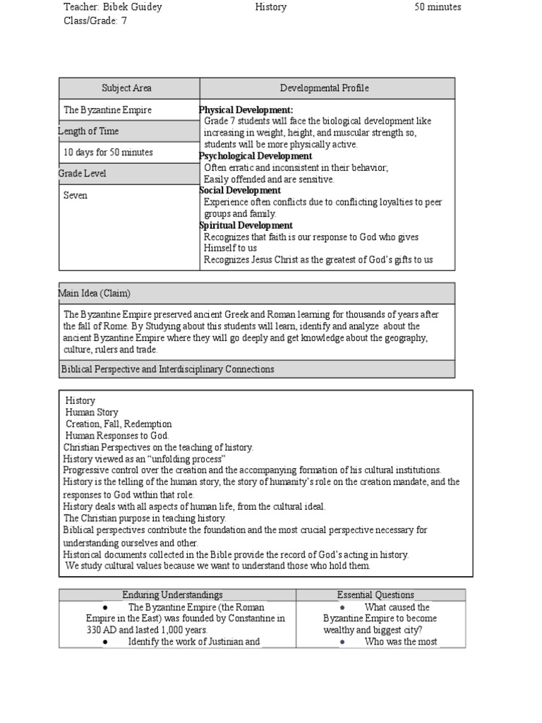 Byzantine Empire Overview for 7th Grade | PDF | Educational Assessment ...