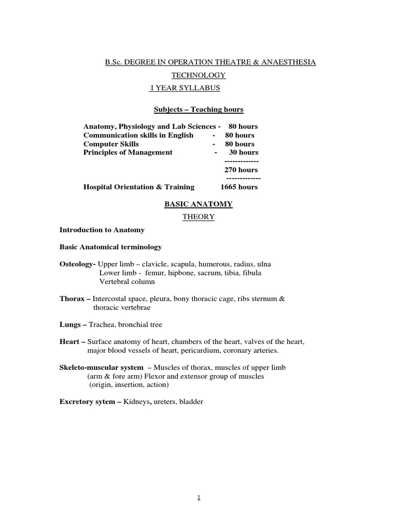 B.SC in Operation Theatre and Anesthesia Technology PDF | PDF | Lung ...