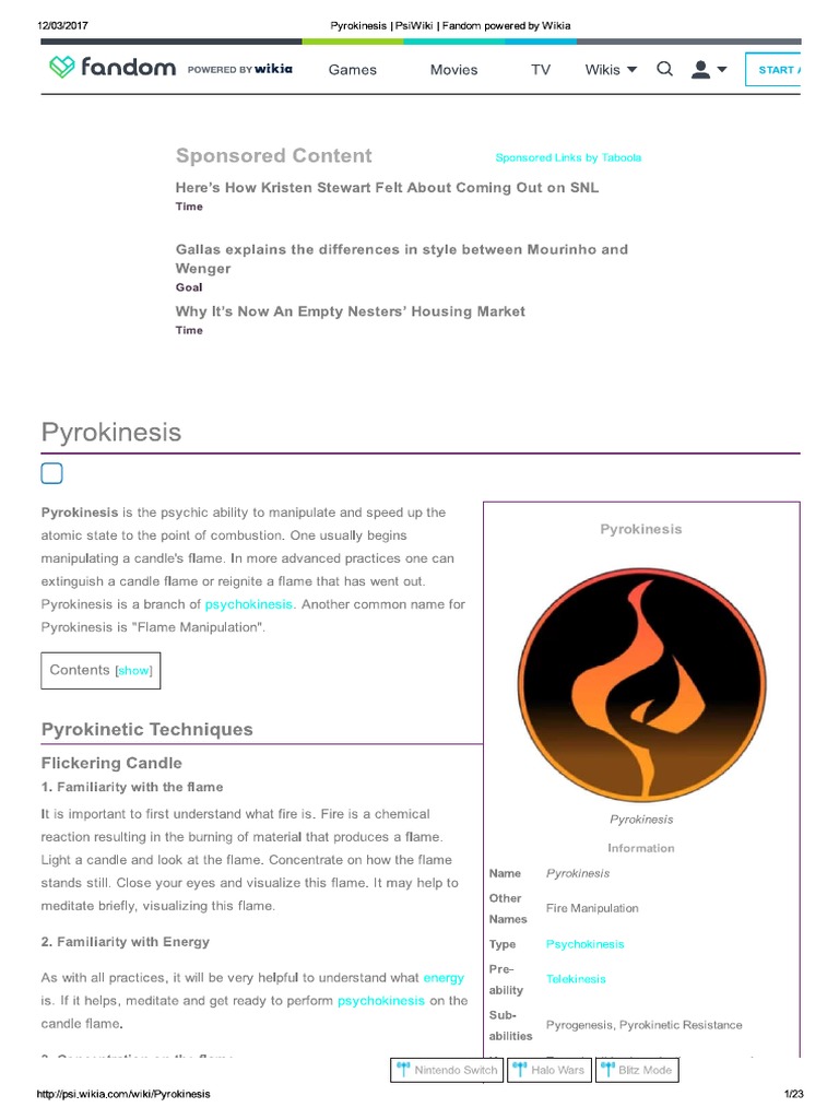 Pyrokinesis - PsiWiki - Fandom Powered by Wikia | PDF
