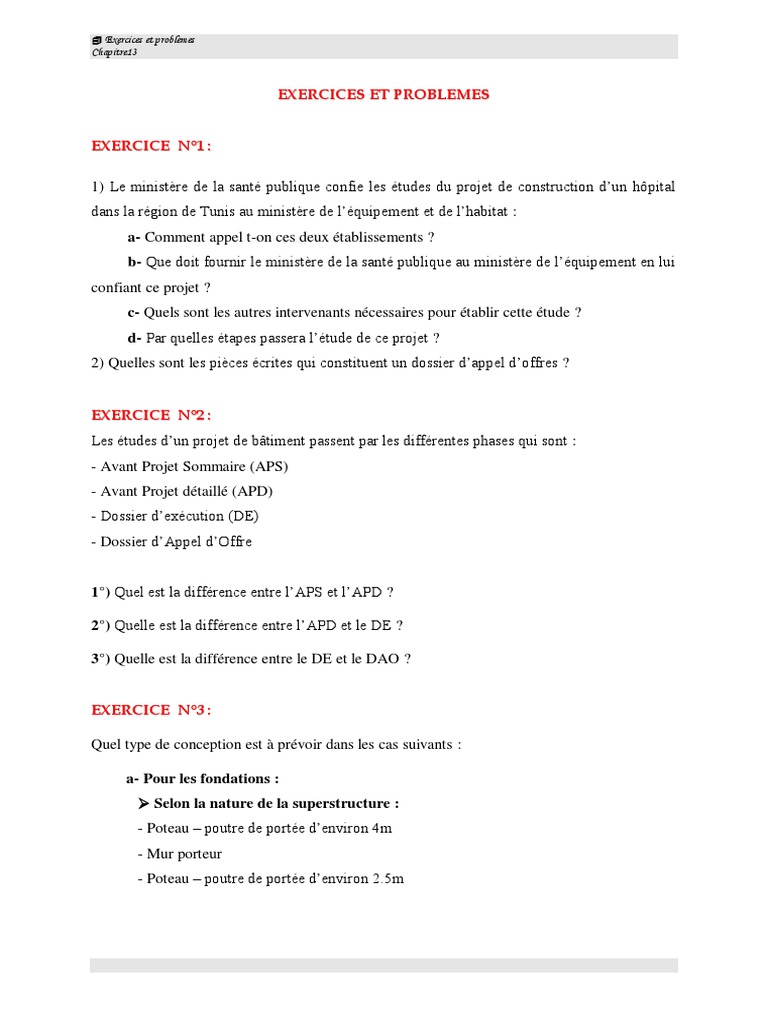 Exercices Et Problèmes | PDF | Ingénierie civile | Ingénierie des ...