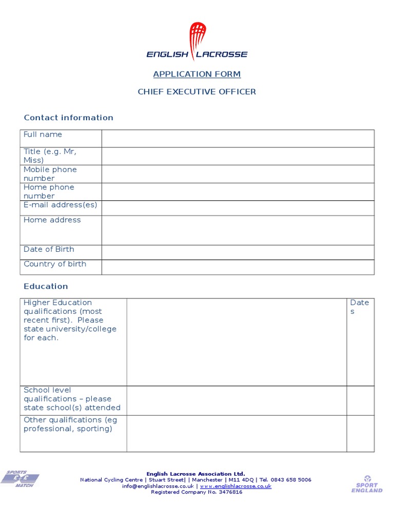 Application Form Chief Executive Officer | PDF | Email | Communication