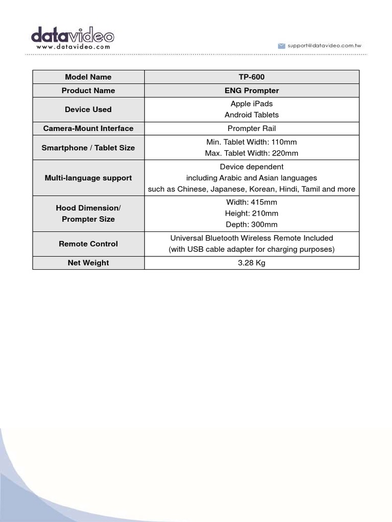 TP-600 Spec Sheet | PDF | Tablet Computer | Mobile Phones