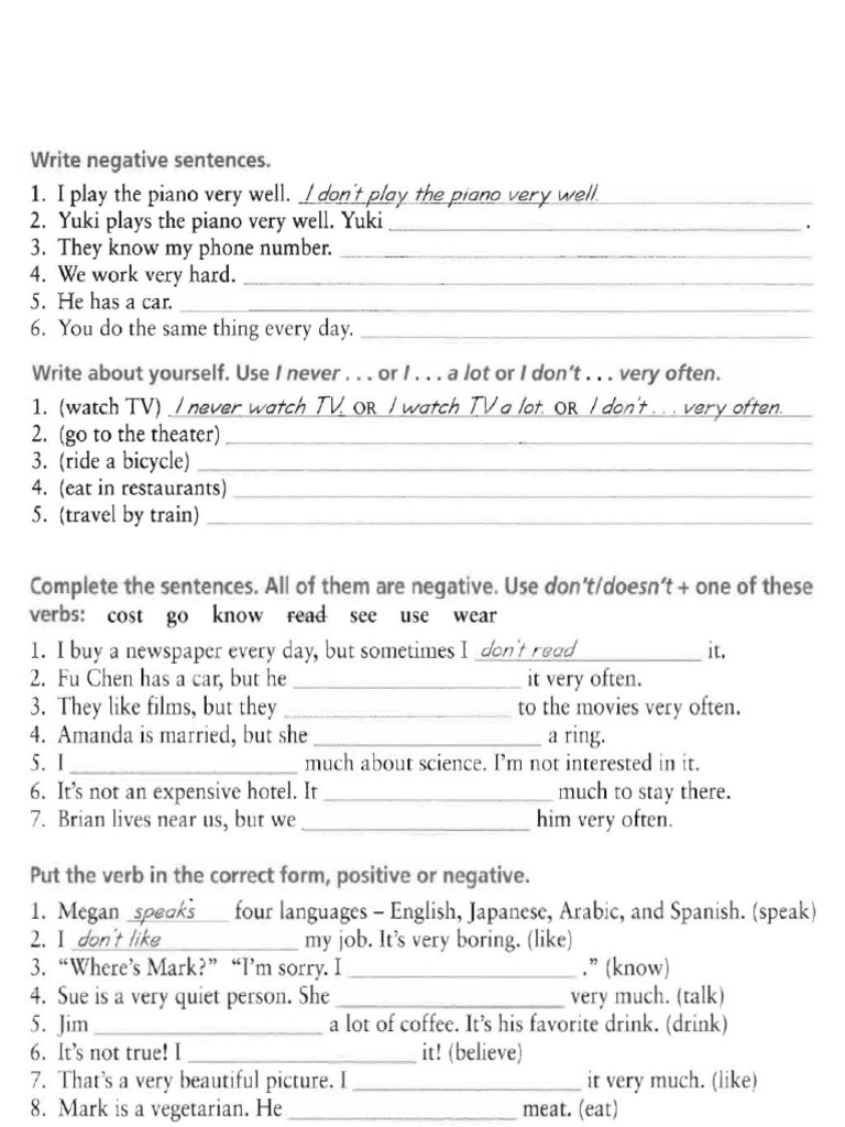 Present Simple Exercises 2 | PDF