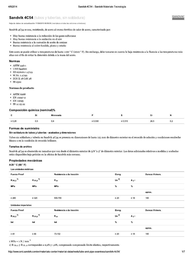 Sandvik 4C54 - Sandvik Materials Tecnología | PDF