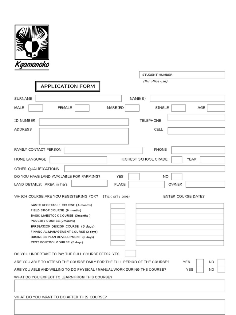 Farmer Skills Training Application Form | PDF | Fee | Food And Drink