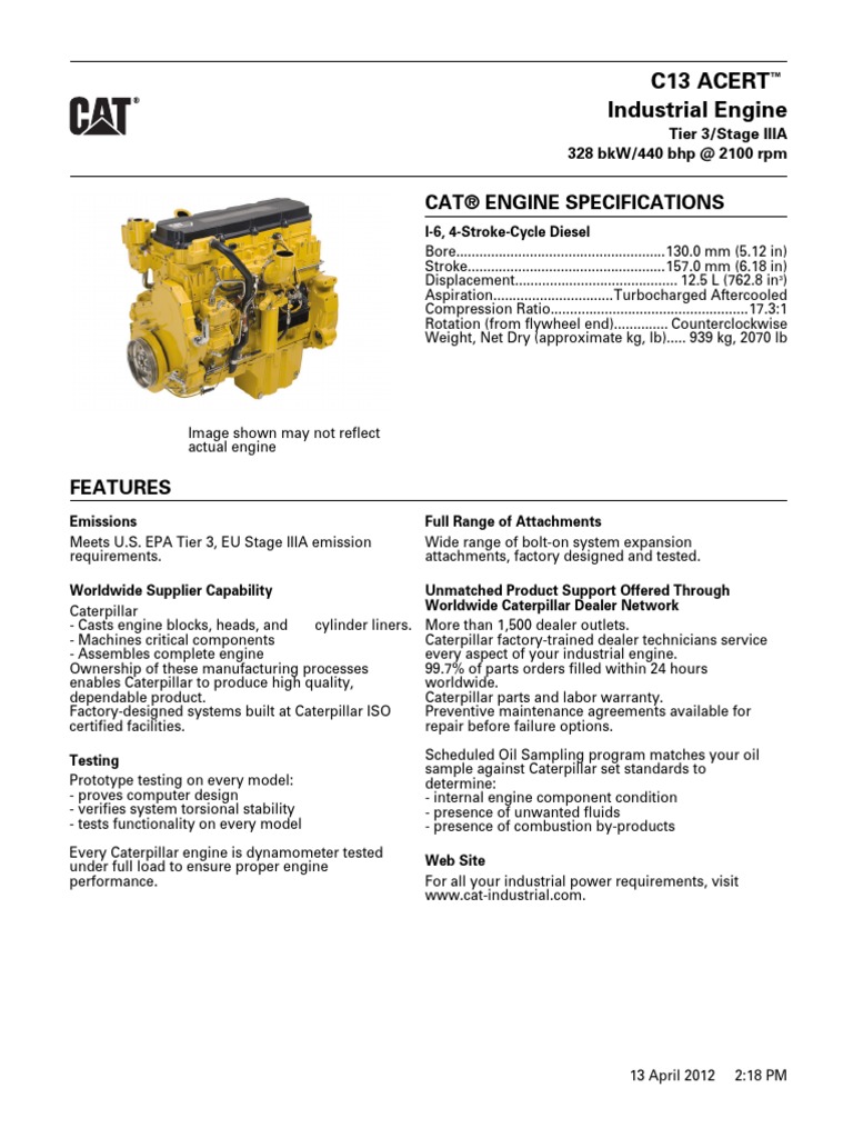 Cat® Engine Specifications: C13 Acert Industrial Engine | PDF | Engines ...