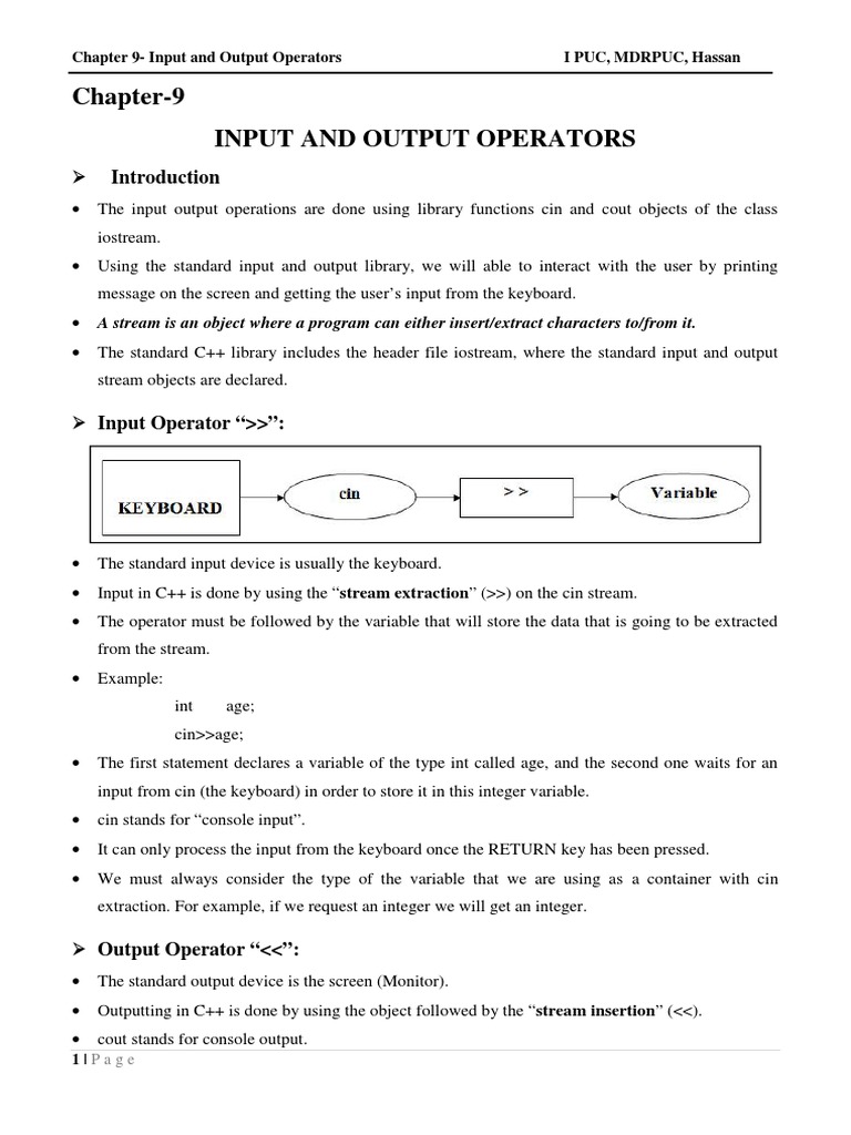 Chapter 9 - Input and Output Operators | PDF | Input/Output | Computer Data Chapter 9 - Input and Output Operators | PDF | Input/Output | Computer Data