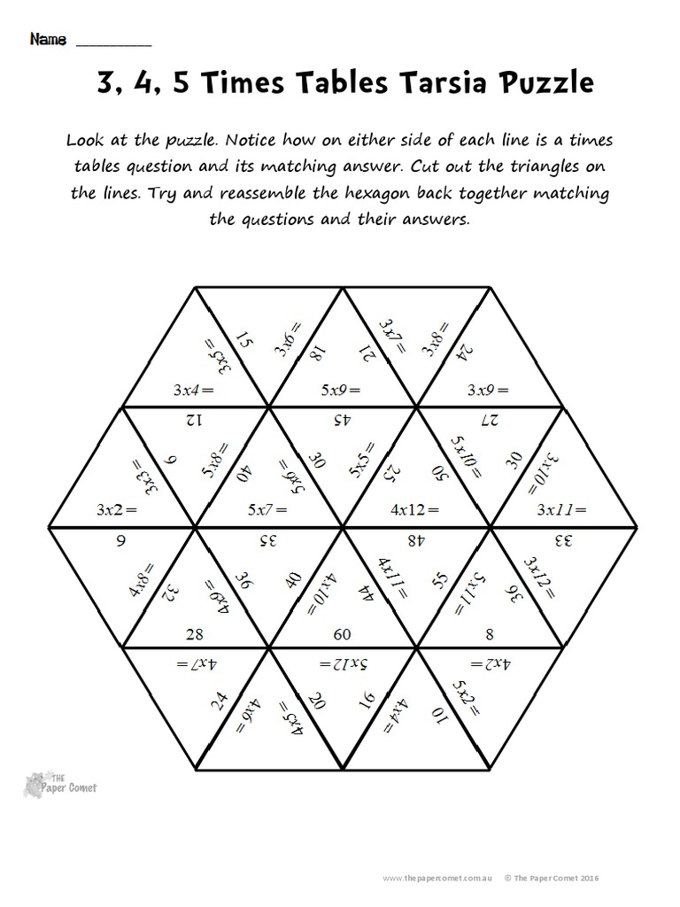 3 4 5 Times Tables Tarsia Puzzle | PDF