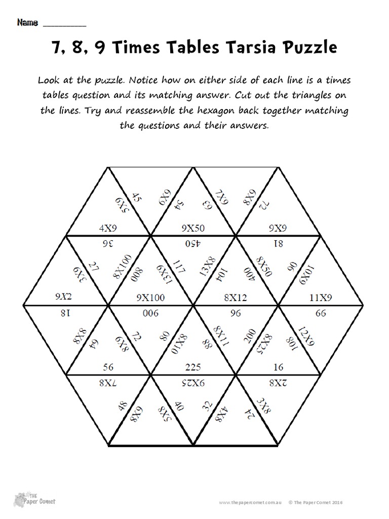 7 8 9 Times Tables Tarsia Puzzle | PDF