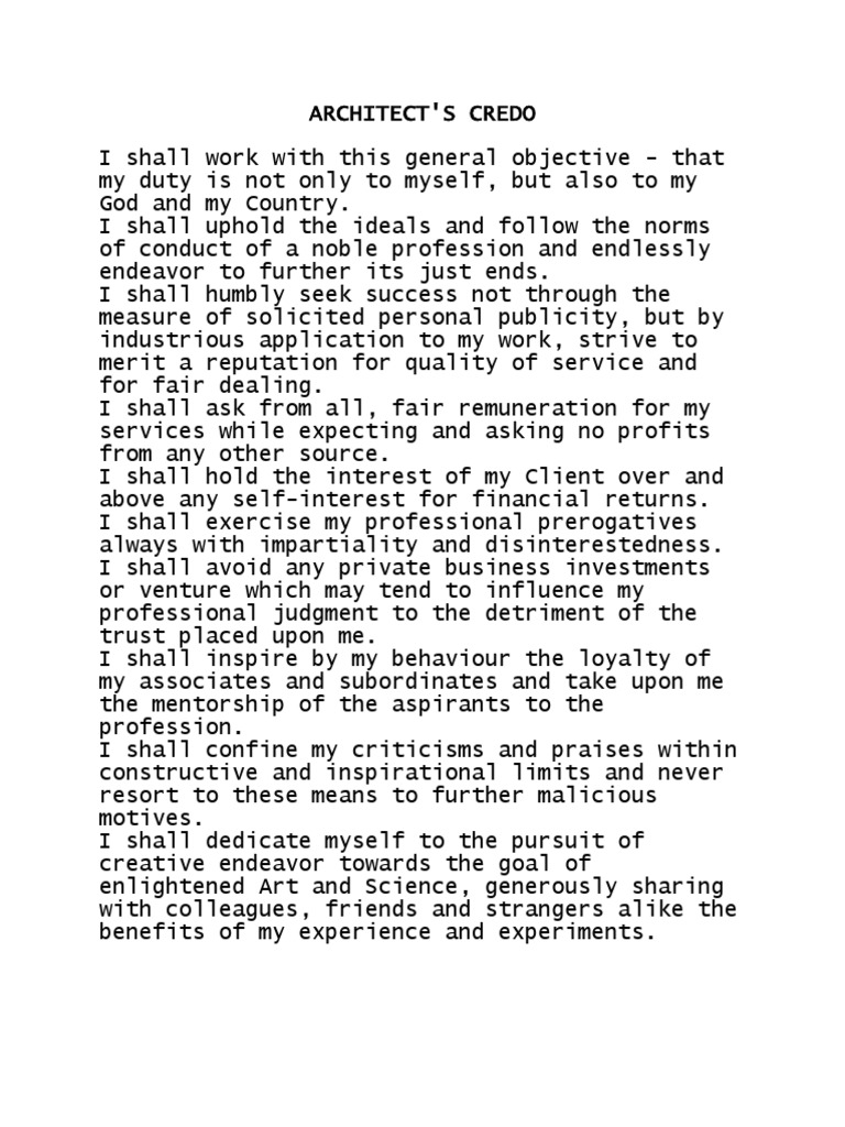 Architect's Creed | PDF | Business
