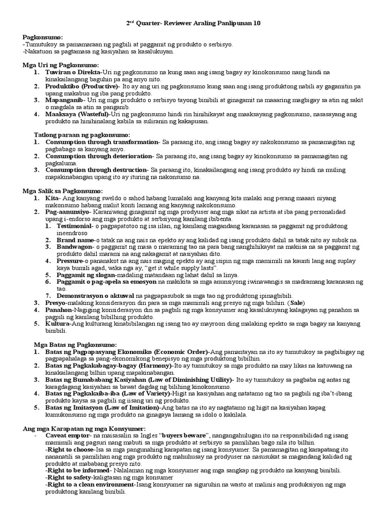 2nd Quarter - Reviewer - AP10 | PDF