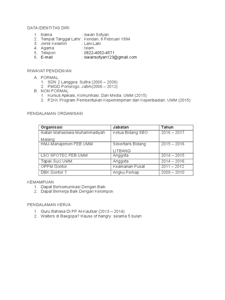 Data Identitas Diri | PDF
