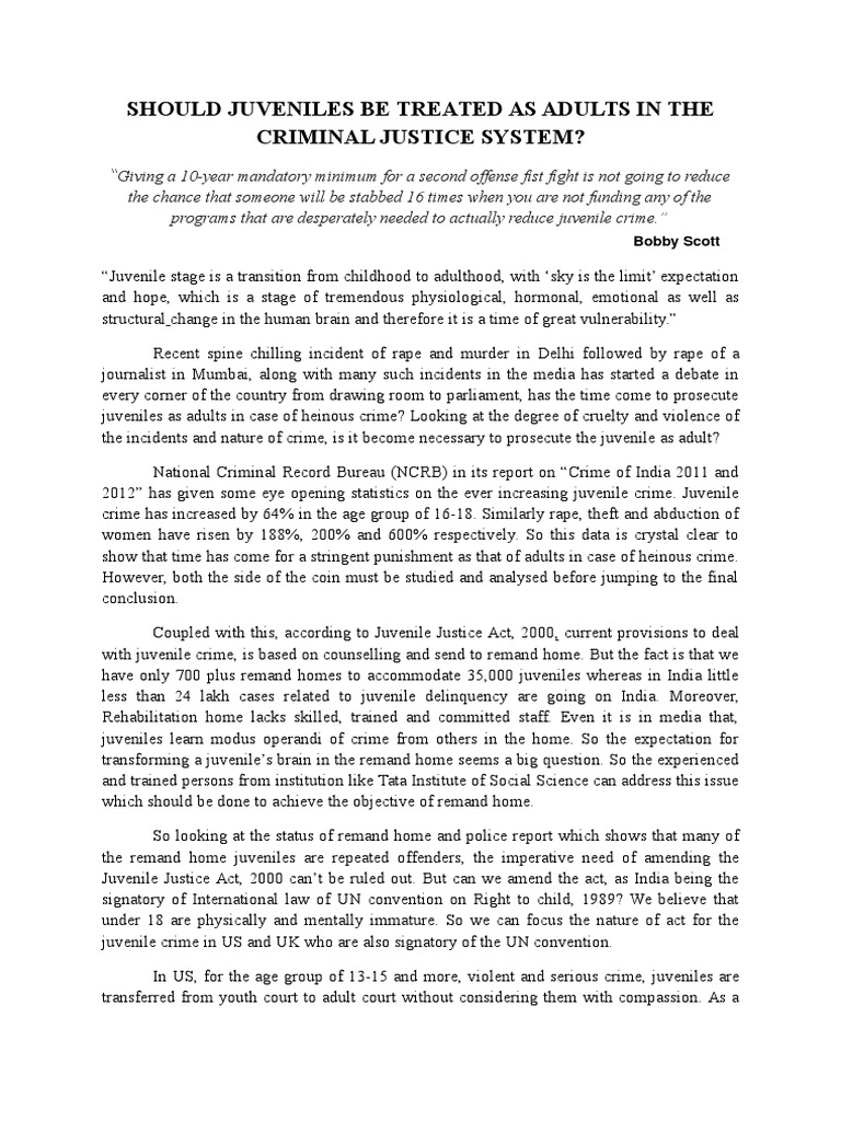 Should Juveniles Be Treated As Adults in The Criminal Justice System ...