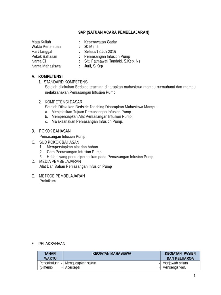 Bed Side Teaching INFUS PUMP | PDF | Sains & Matematika