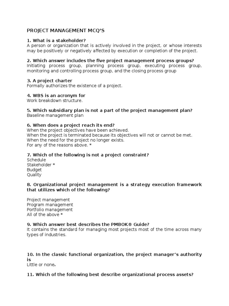 Project Management MCQ | PDF | Business