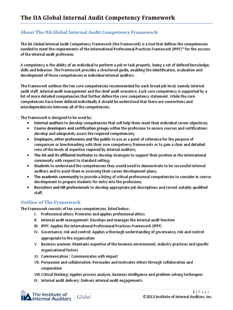 The Iia Global Internal Audit Competency Framework 2013 1 | Internal ...