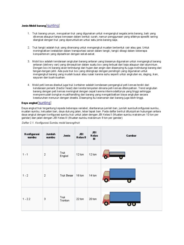 Jenis Mobil Angkutan Barang | PDF