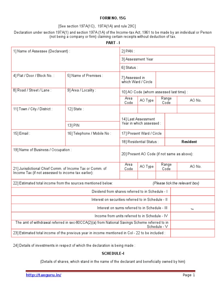 Form No. 15G: (Please Tick The Relevant Box) | PDF | Income Tax In The ...