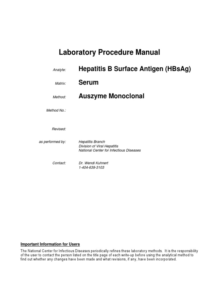 Laboratory Procedure Manual: Hepatitis B Surface Antigen (Hbsag) Serum ...