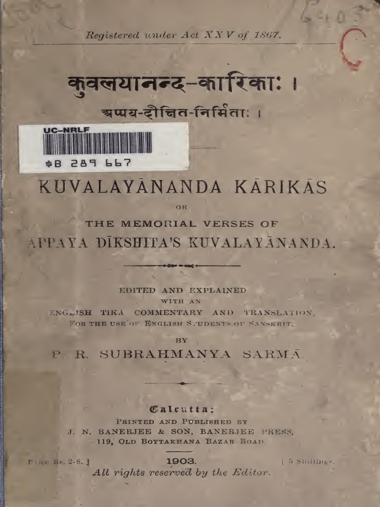 Kuvalayananda - Appayya | Download Free PDF | Sanskrit | Poetry