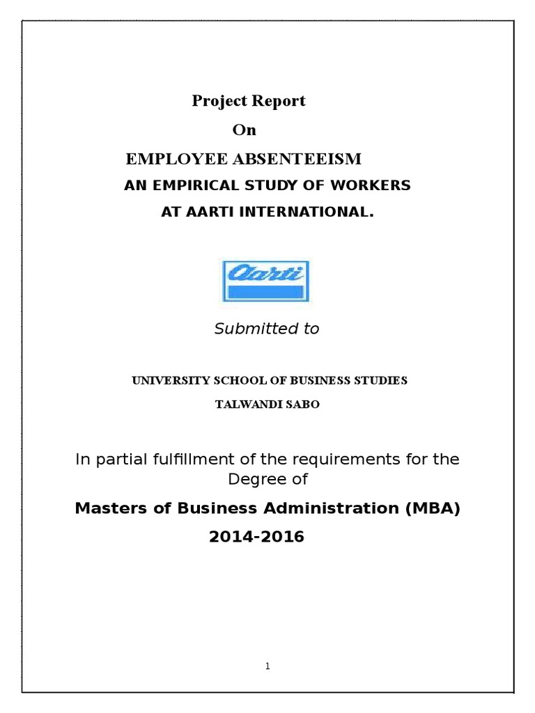 Project Report On Employee Absenteeism: An Empirical Study of Workers ...