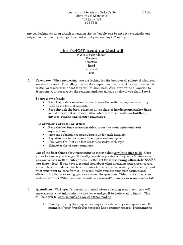 PQRST | Study Skills | Memory