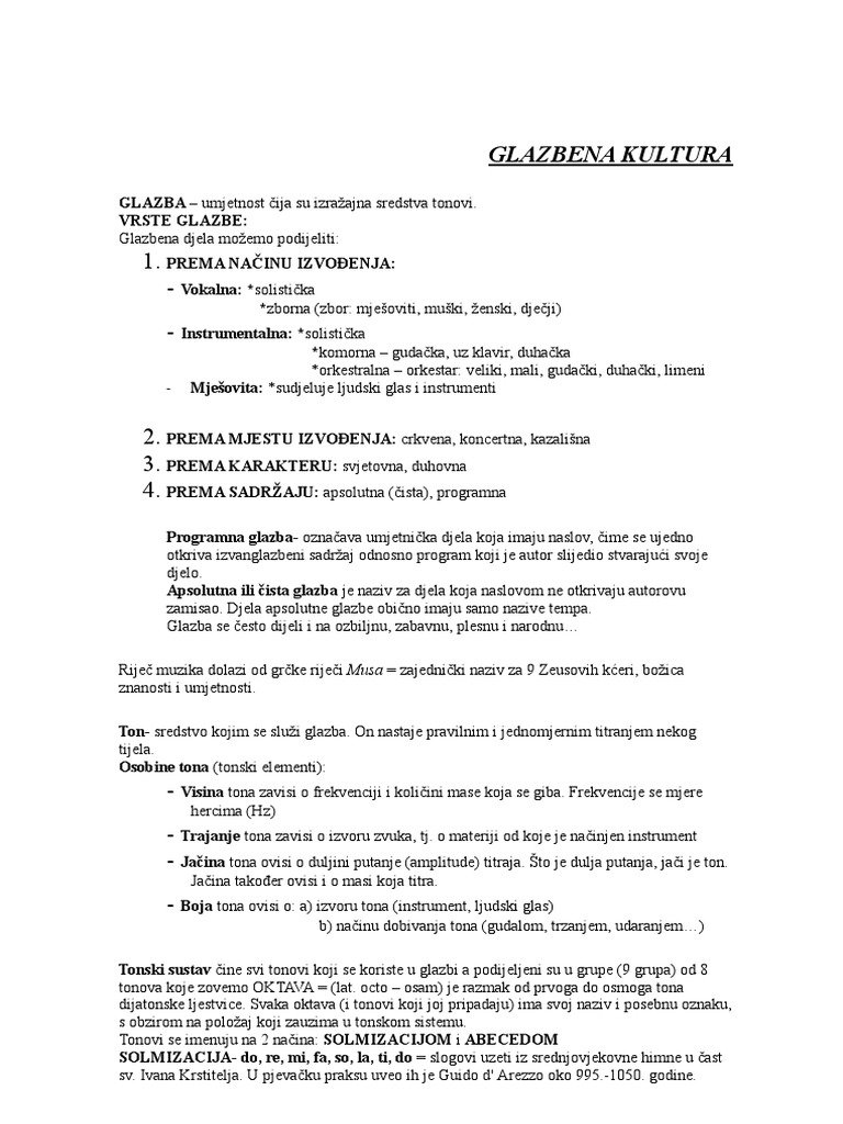 GLAZBENA KULTURA Skripta | PDF