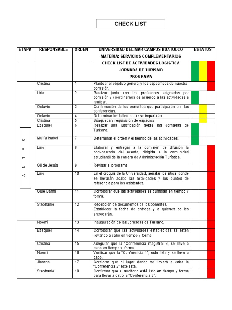 Check List Programa Jornada Turismo | PDF
