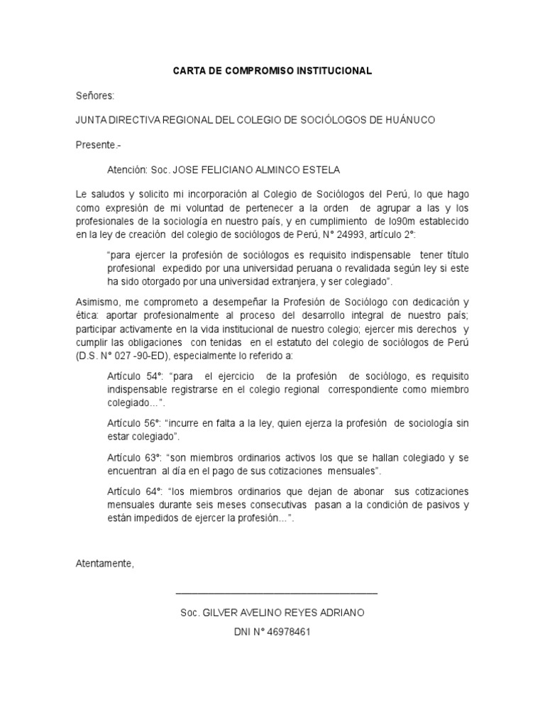 Carta de Compromiso Institucional | PDF
