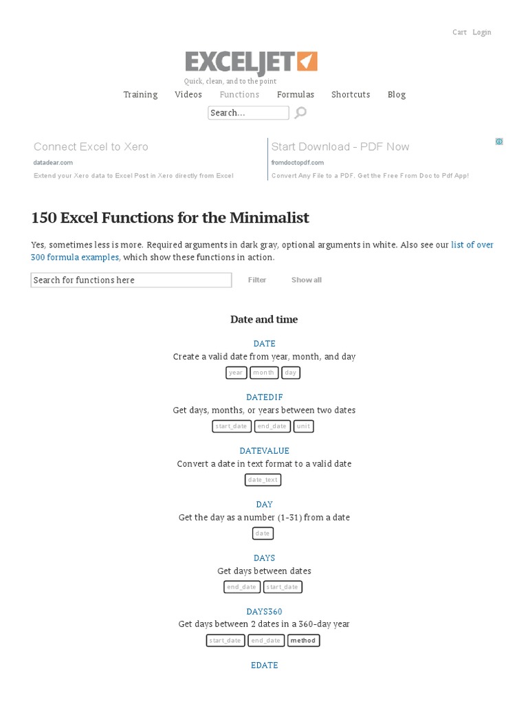 150 Excel Functions For The Minimalist - Exceljet | PDF | Numbers | Teaching Mathematics