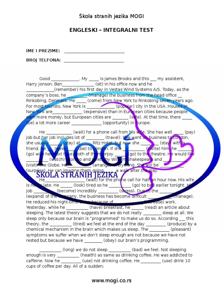 TEST Integralni Test Engleski | PDF | Layoff | Telecommuting