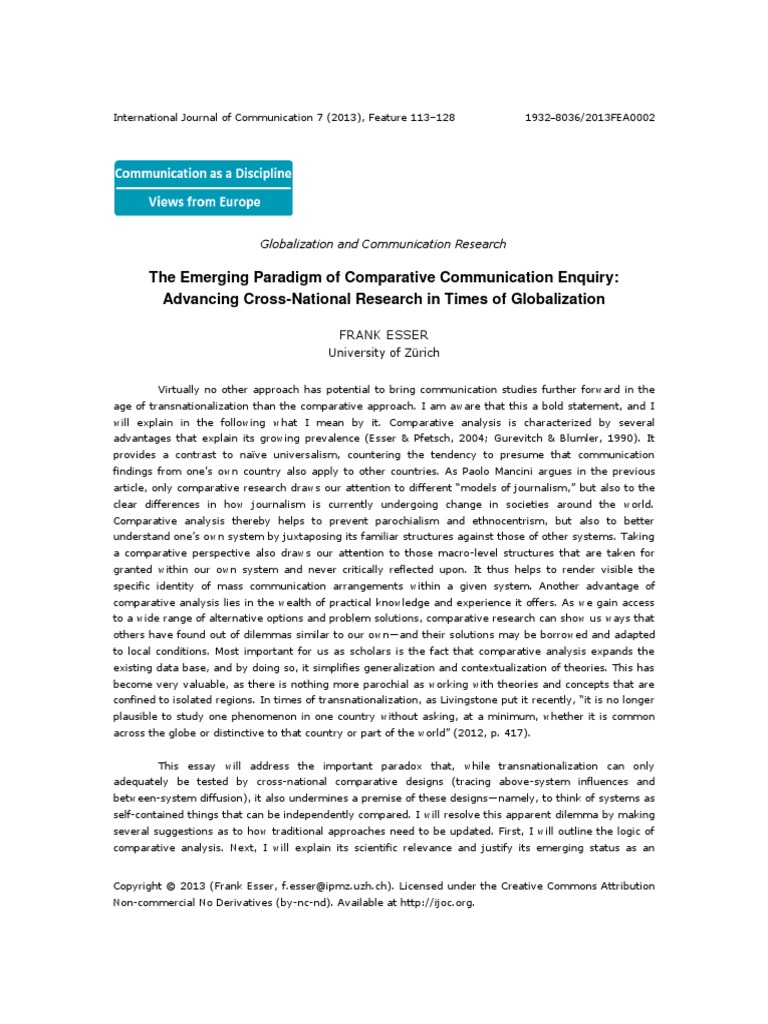 The Emerging Paradigm of Comparative Communication Enquiry: Advancing ...
