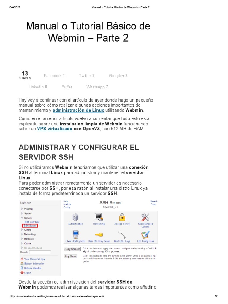 Manual o Tutorial Básico de Webmin - Parte 2 | PDF | Servidor web | Internet y web