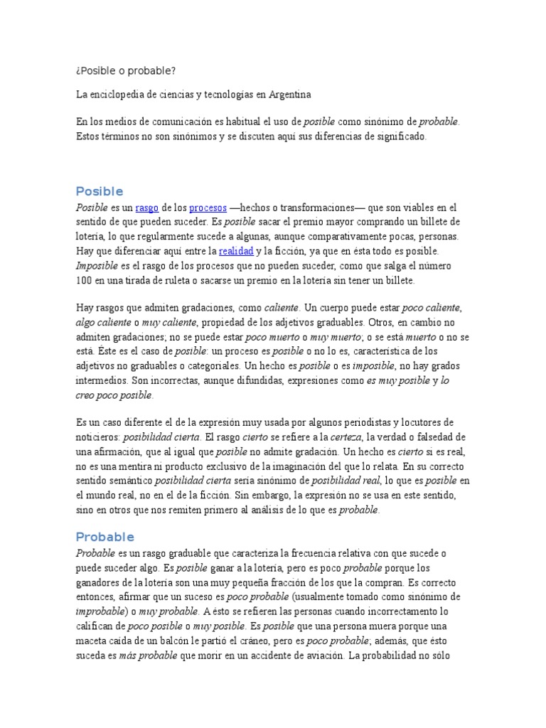 Posible o Probable | PDF | Probabilidad | Adjetivo