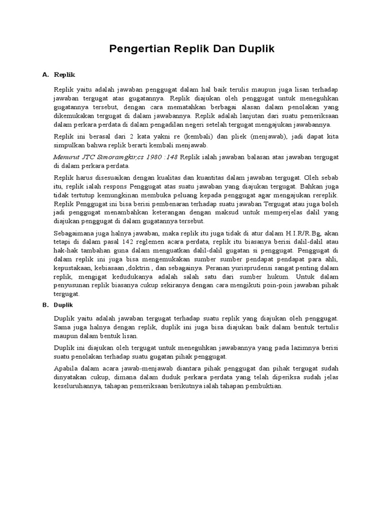 Pengertian Replik Dan Duplik | PDF | Hukum