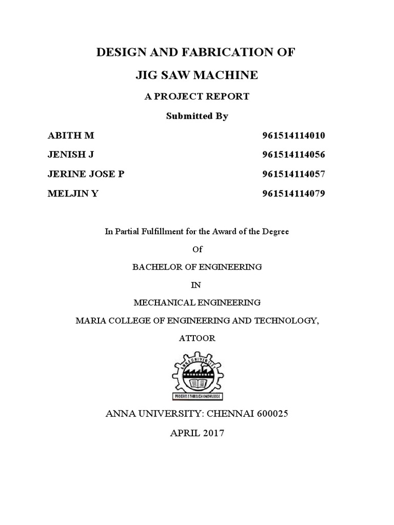 Title Page of Jig Saw | PDF | Machines | Mechanical Engineering