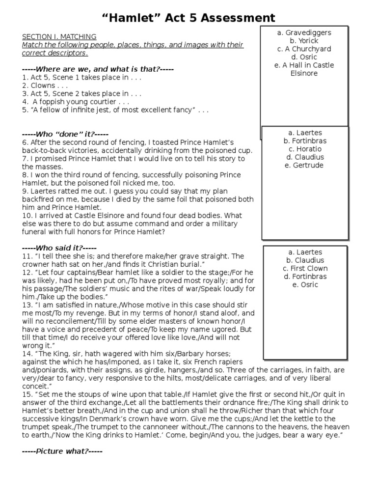Hamlet Act 5 Test | PDF | Plays Based On European Myths And Legends ...